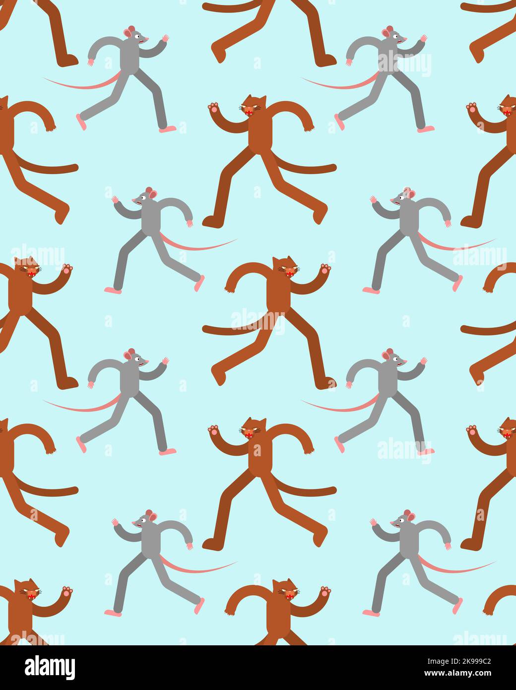 Cat runing to mouse pattern seamless. Cat is chasing rats background ...