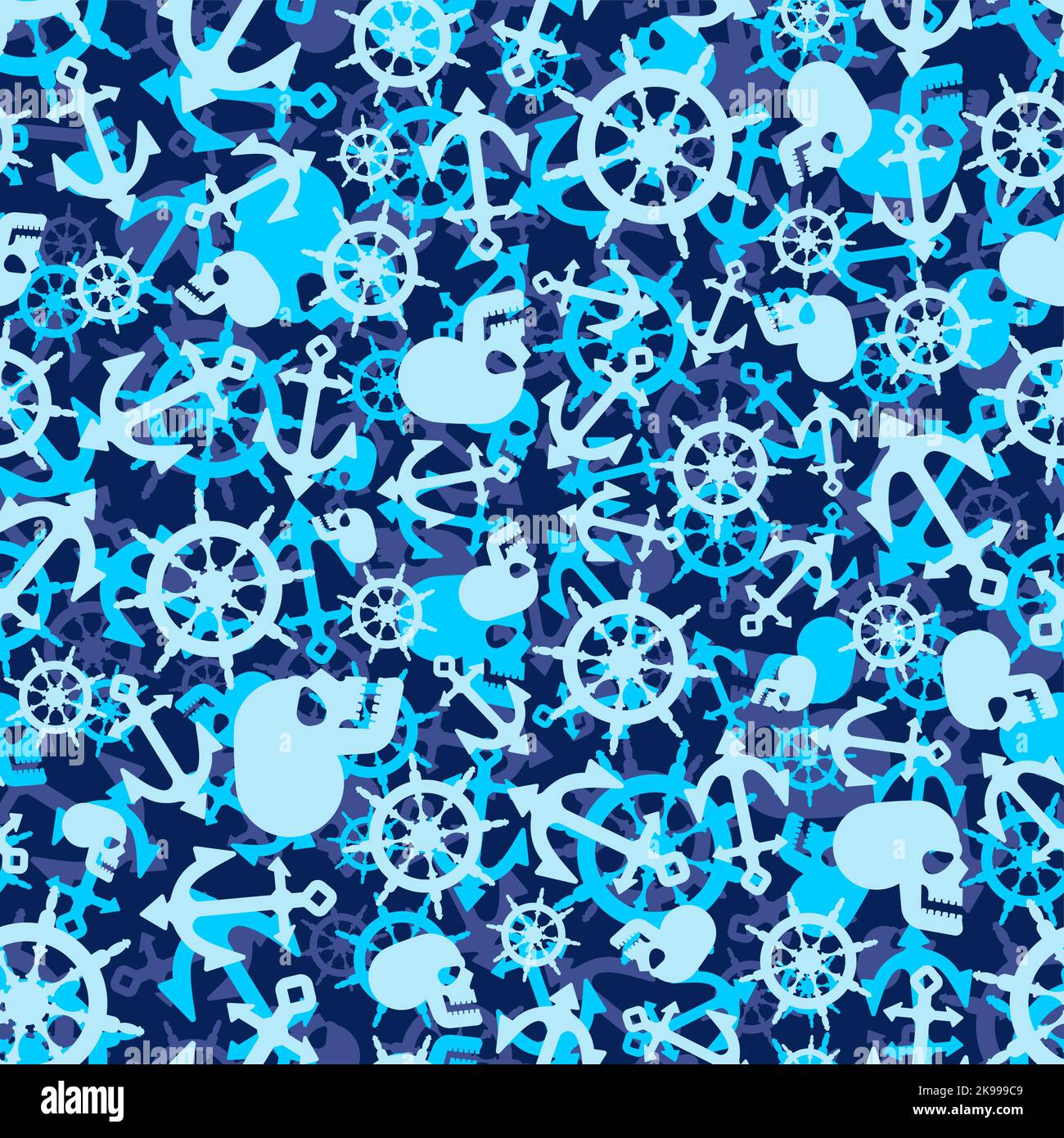 Pirate blue camouflage Winter pattern seamless. Anchor and skull and ...