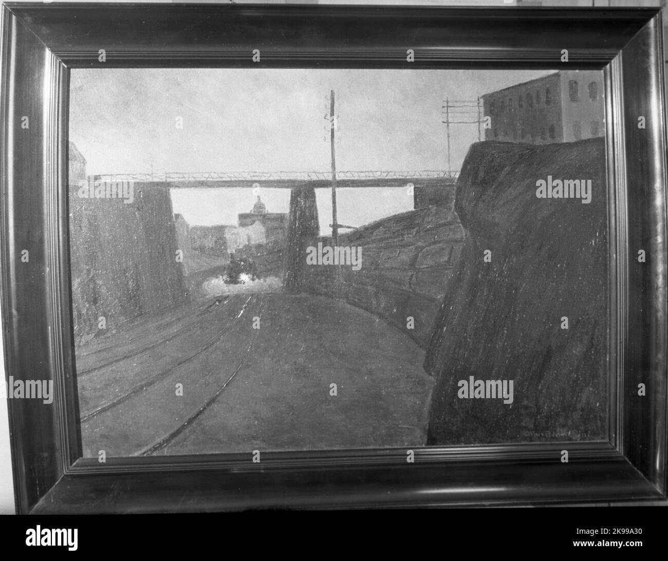 Twilight on the line ". Oil painting by A. Bianchini Stock Photo - Alamy