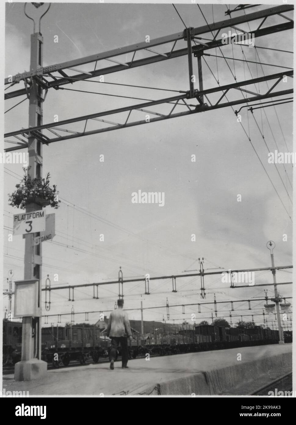 Flower basket on wire post Stock Photo - Alamy