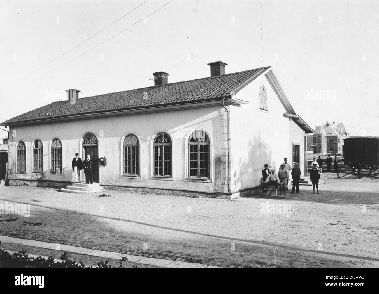 Nora old station, in the background you see the new station Stock Photo ...