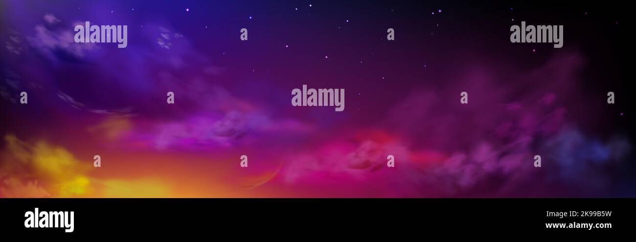 Night sky with colorful clouds and stars, starry heaven, dusk panoramic ...
