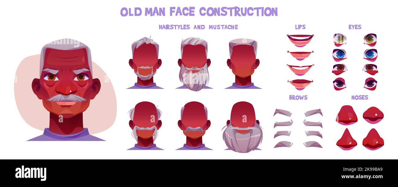 Old man face animation constructor, elderly black male character ...