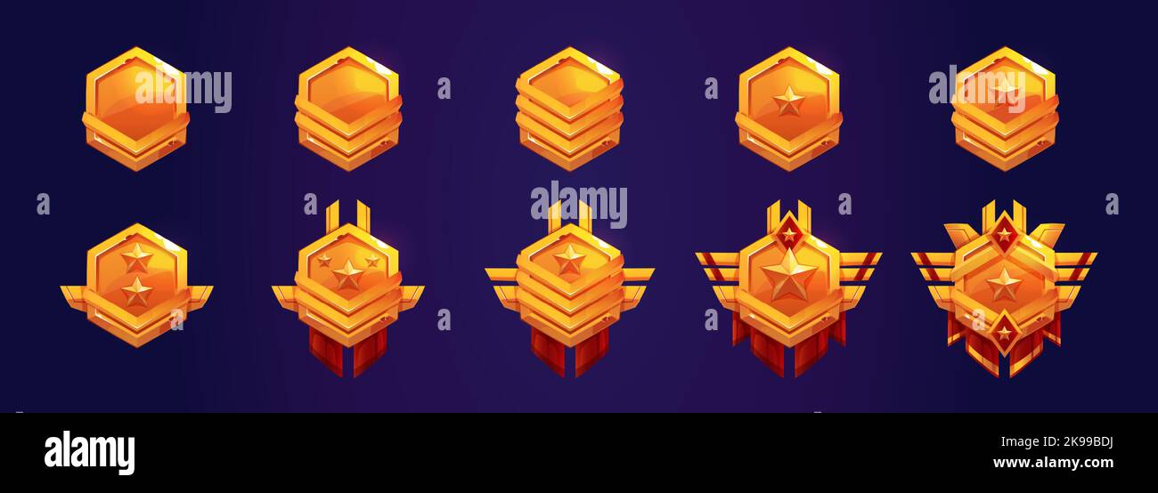 Golden military badges, army rank insignia for ui game interface. War ...