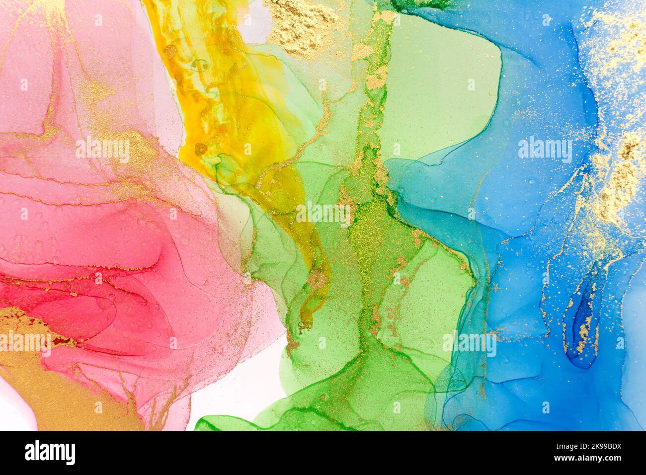 Artwork Watercolor Texture with Rainbow Colors and Gold Powder Stock ...