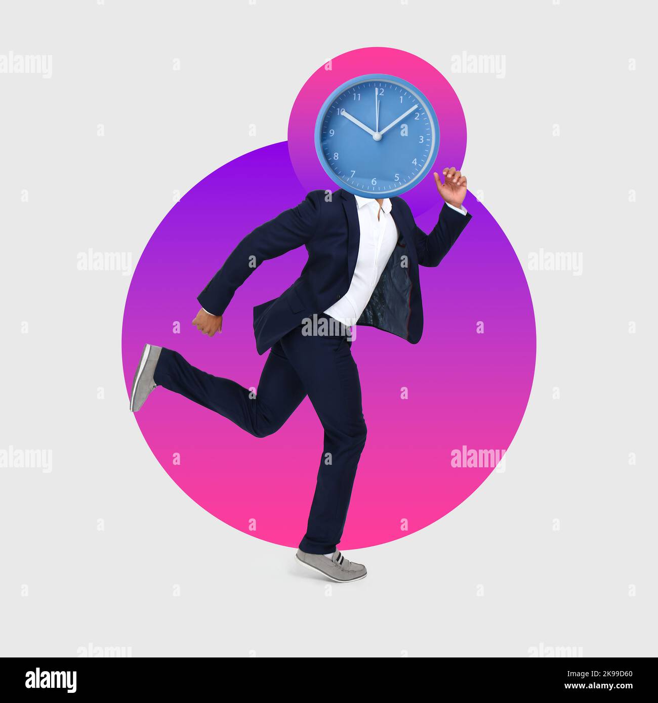 Running man with clock instead of his head on light background Stock ...