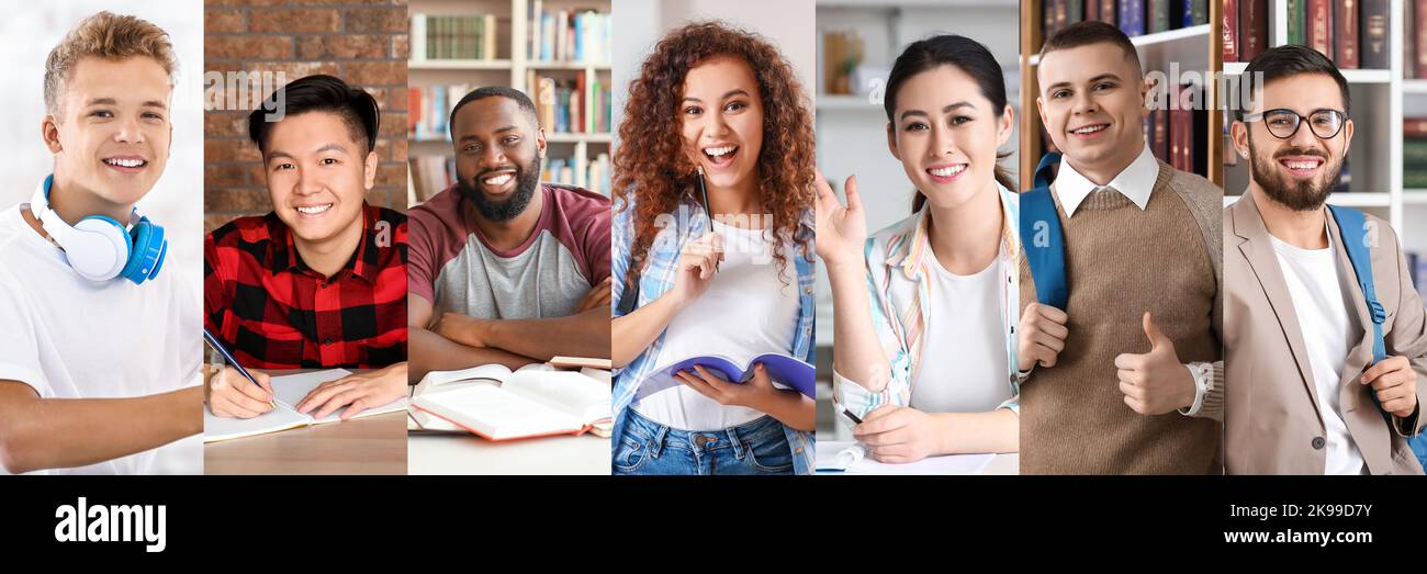Set of happy students at university Stock Photo - Alamy