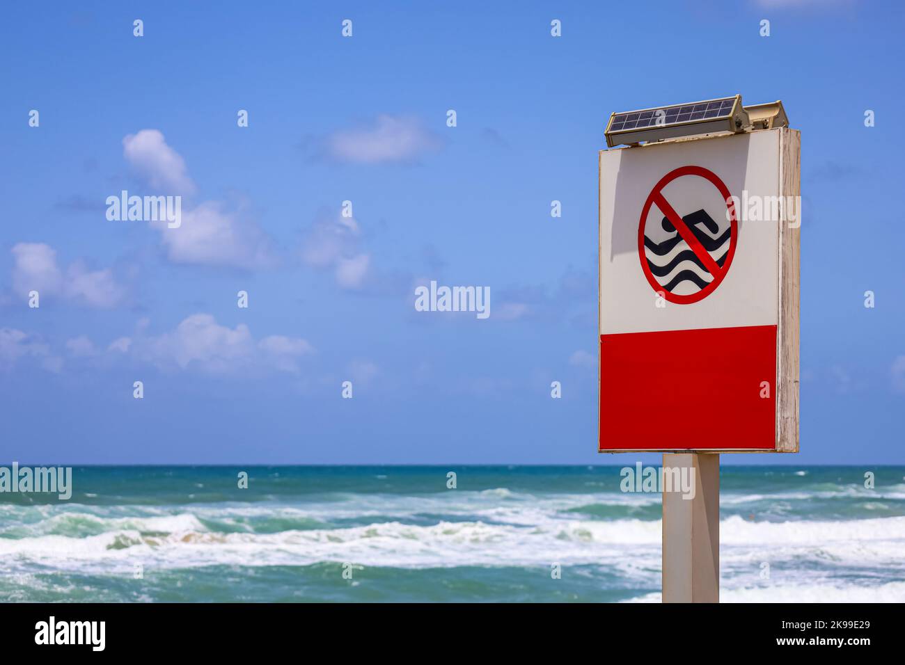 Swimming prohibited sign at sea resort, closeup Stock Photo - Alamy