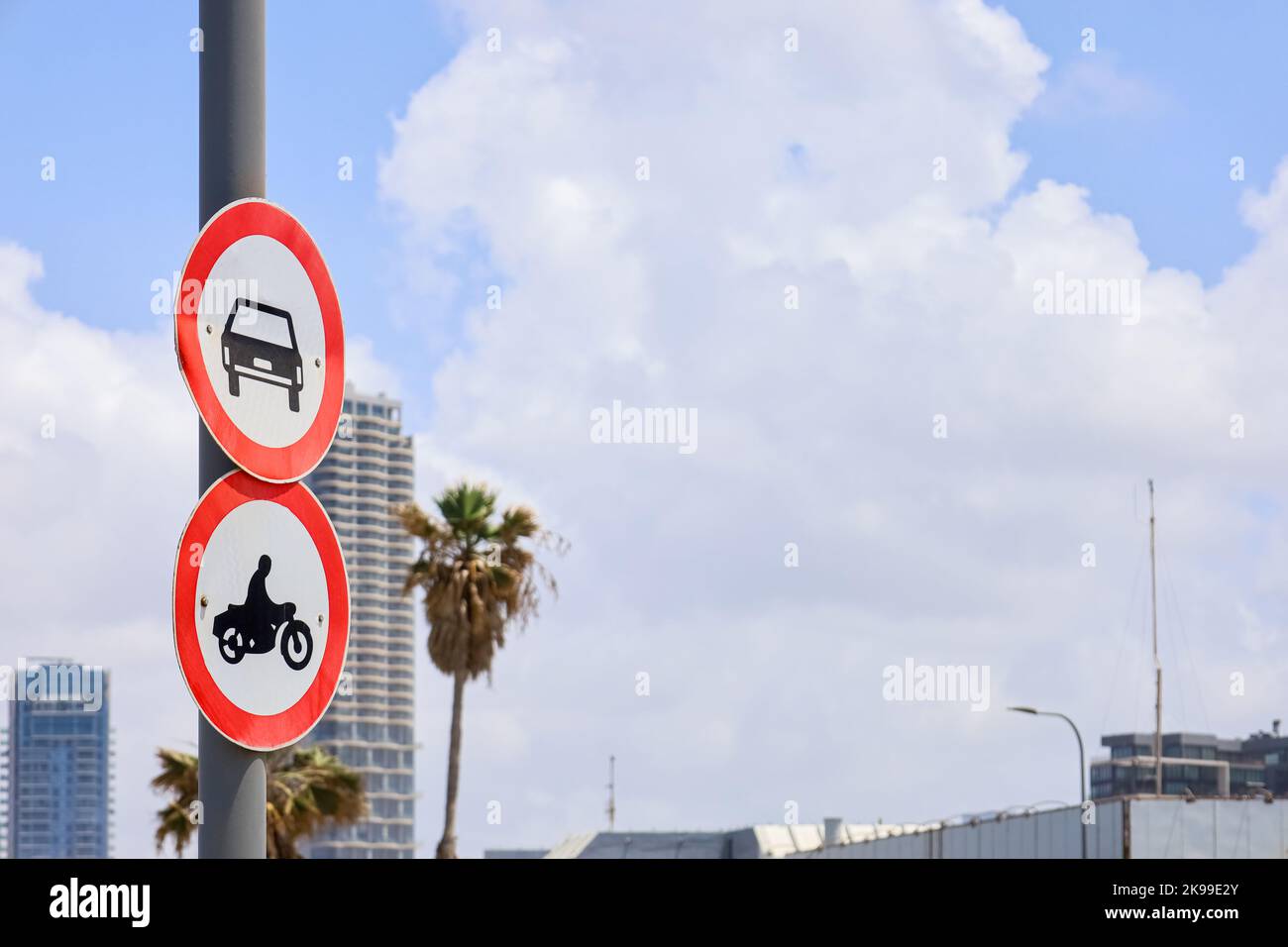 No vehicles traffic signs in city Stock Photo - Alamy