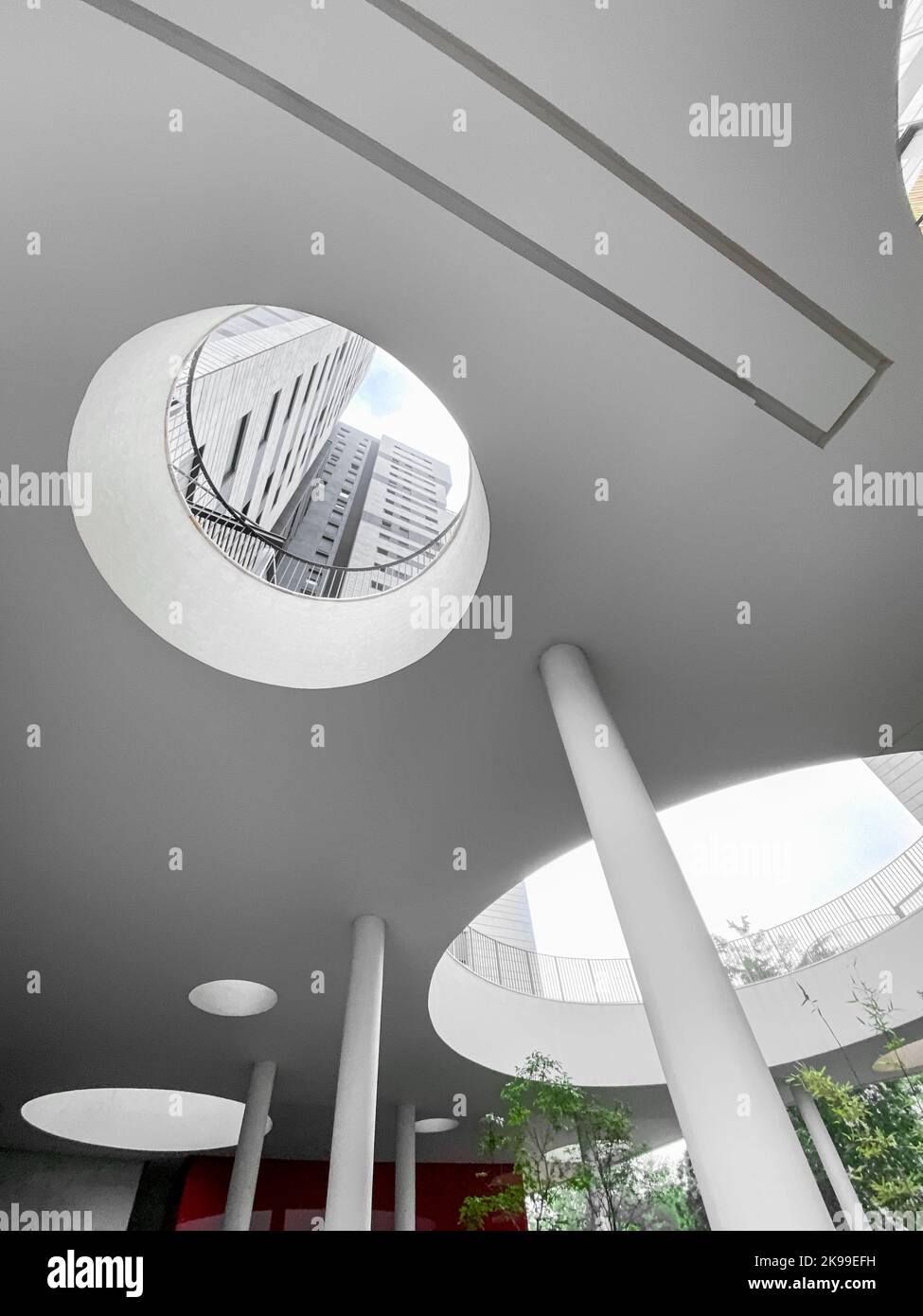 Modern building with big hall and plants Stock Photo - Alamy