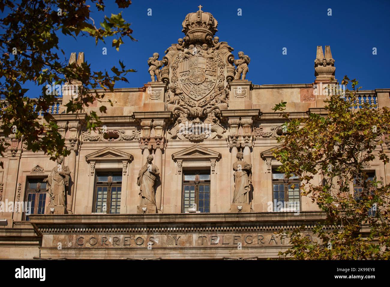 Catalonia capital city Barcelona in Spain. Correos y Telégrafos state ...