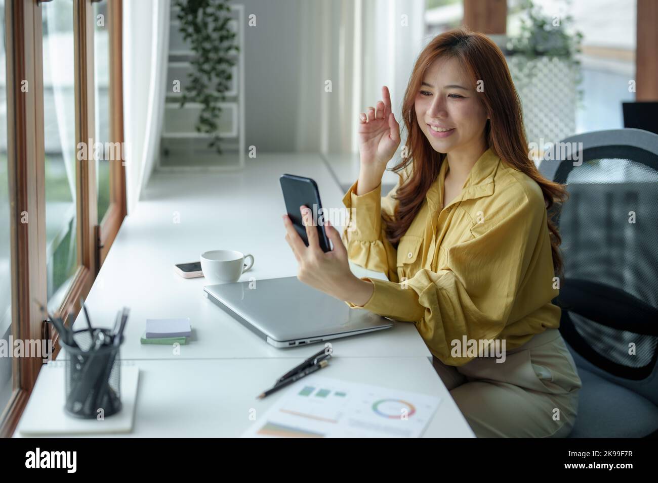 Woman taking break typing hi-res stock photography and images - Alamy