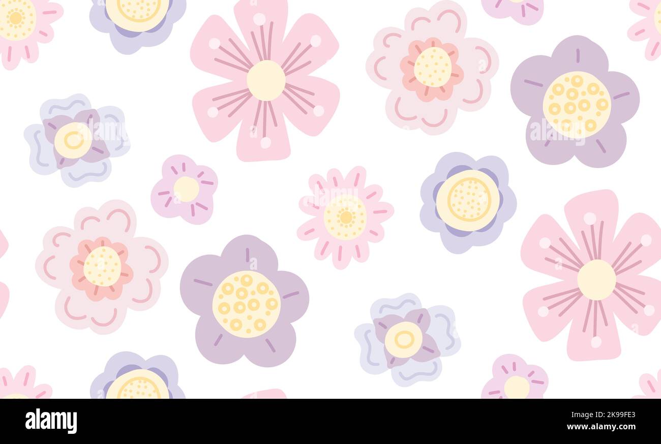 Delicate vector pattern with simple hand drawn flowers on white ...