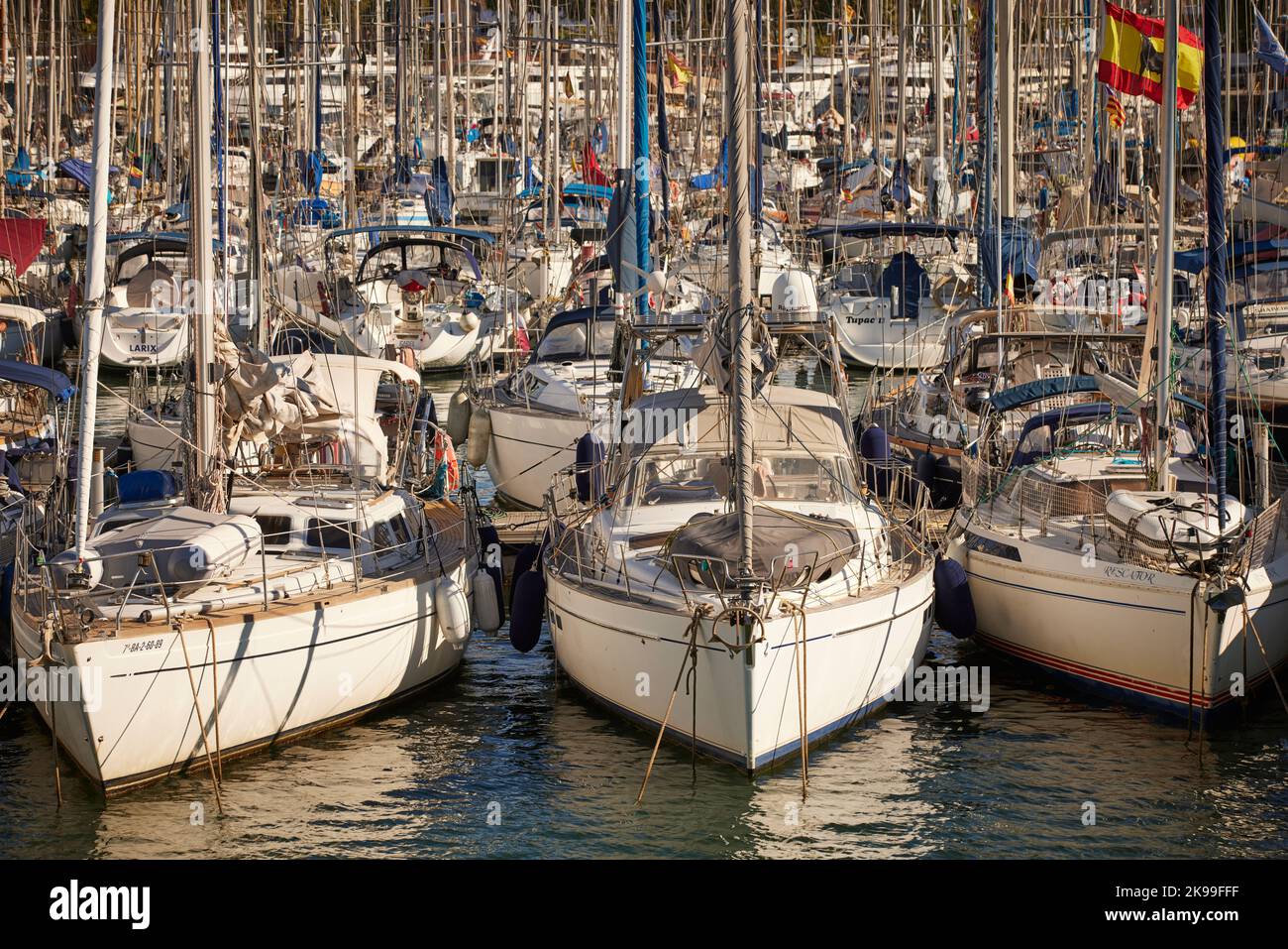 Catalonia capital city Barcelona in Spain. boats in the waterfront ...