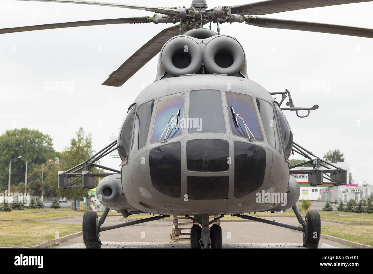 helicopter stands outside in Kursk in the afternoon in autumn Stock ...