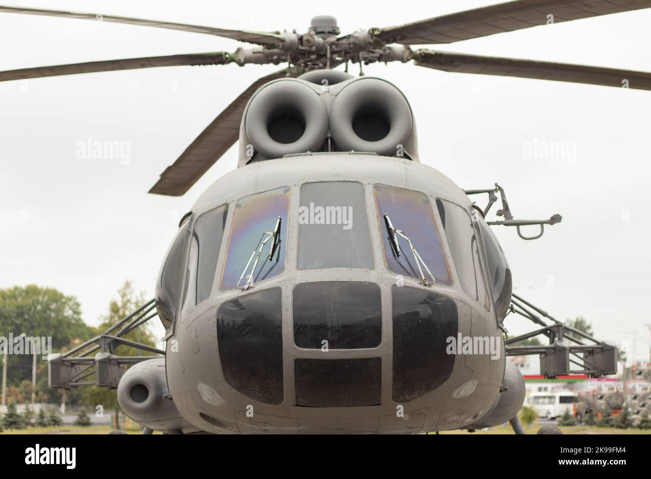 helicopter stands outside in Kursk in the afternoon in autumn Stock ...