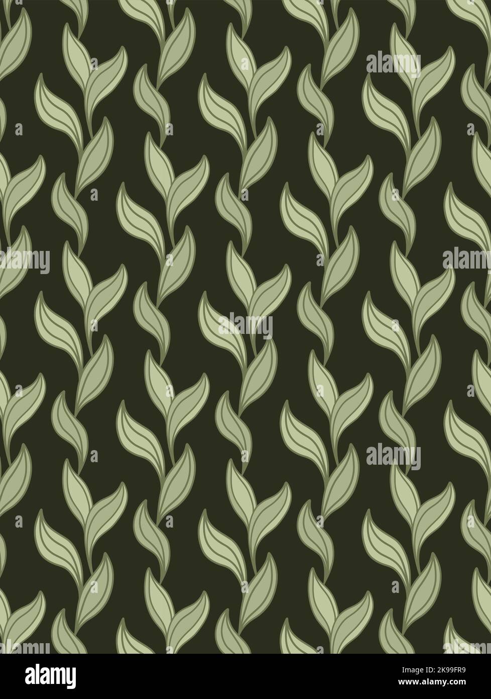 Vector pattern with vertical stripes made of contour foliage on dark ...