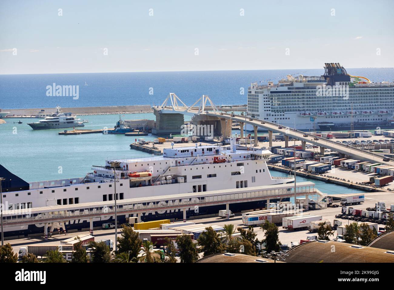 Catalonia capital city Barcelona in Spain. Pont de la Porta d'Europa ...
