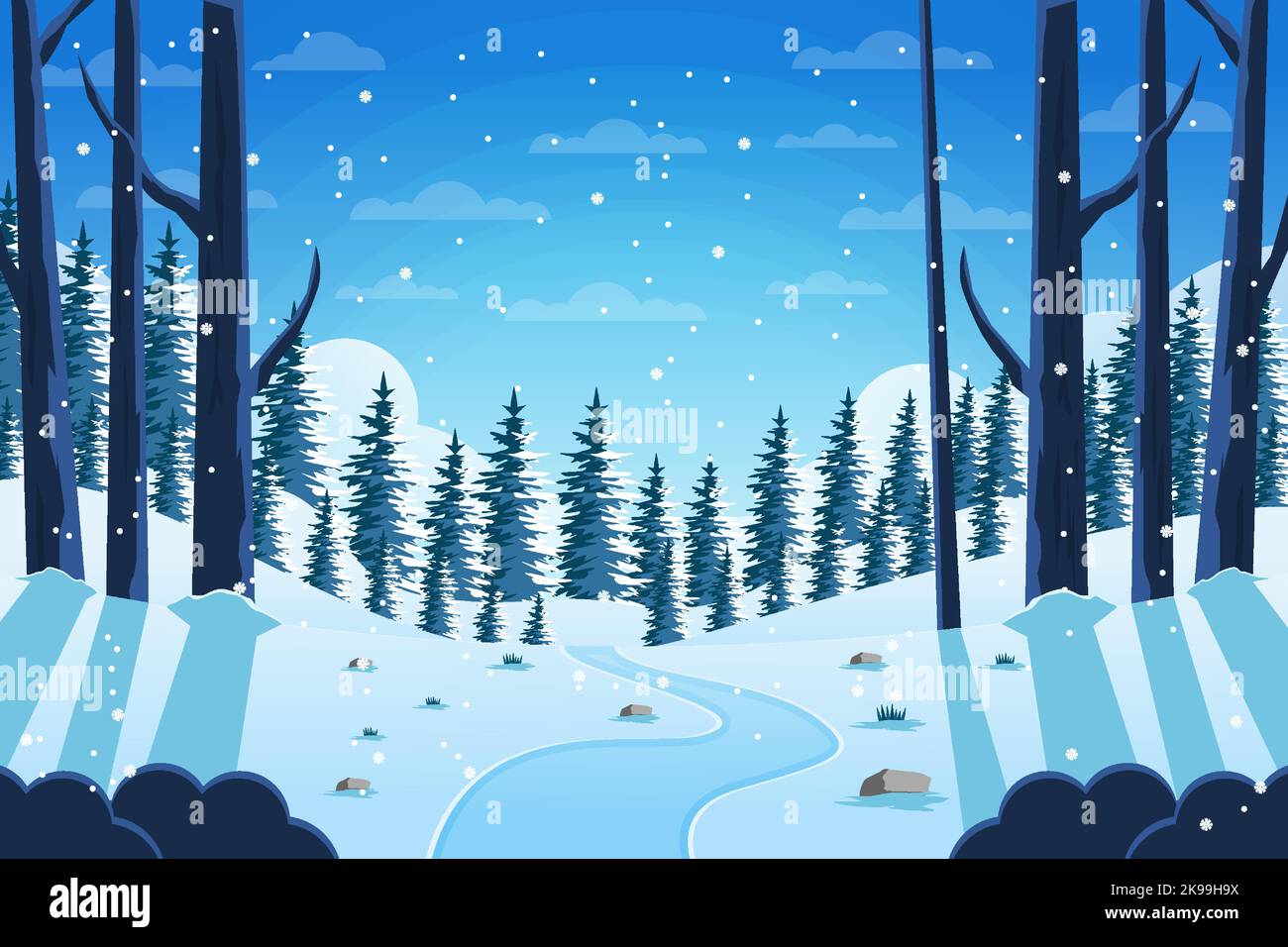 Sunny winter landscape frozen Stock Vector Images - Alamy