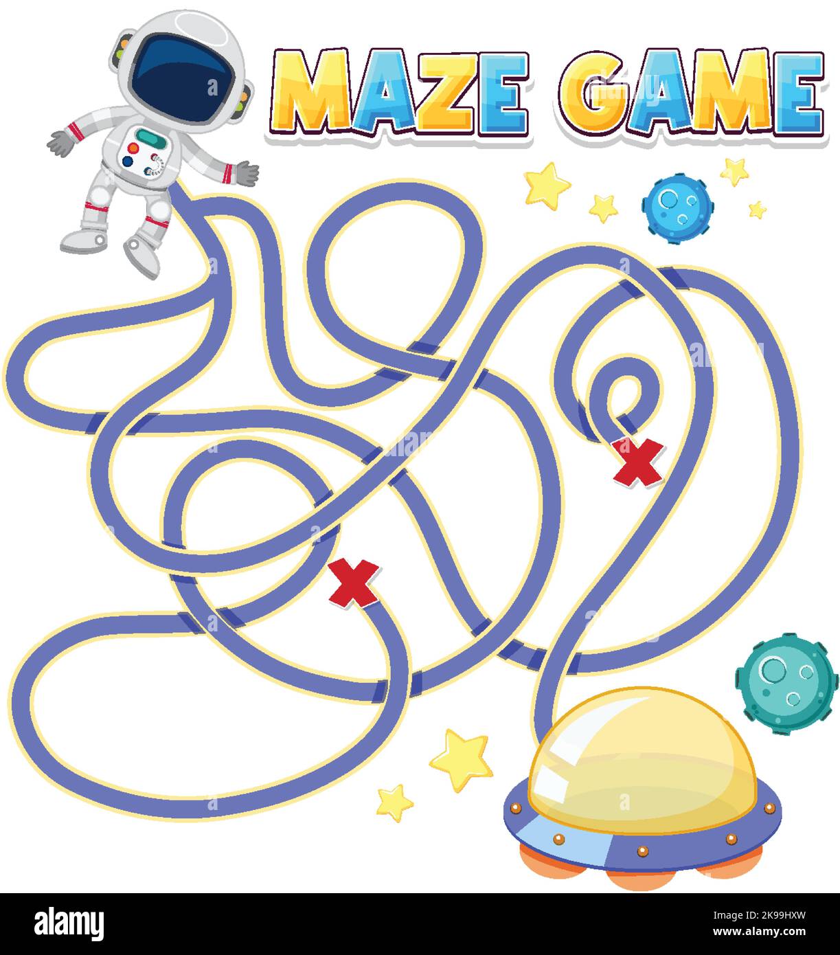 Maze game template in space theme for kids illustration Stock Vector ...