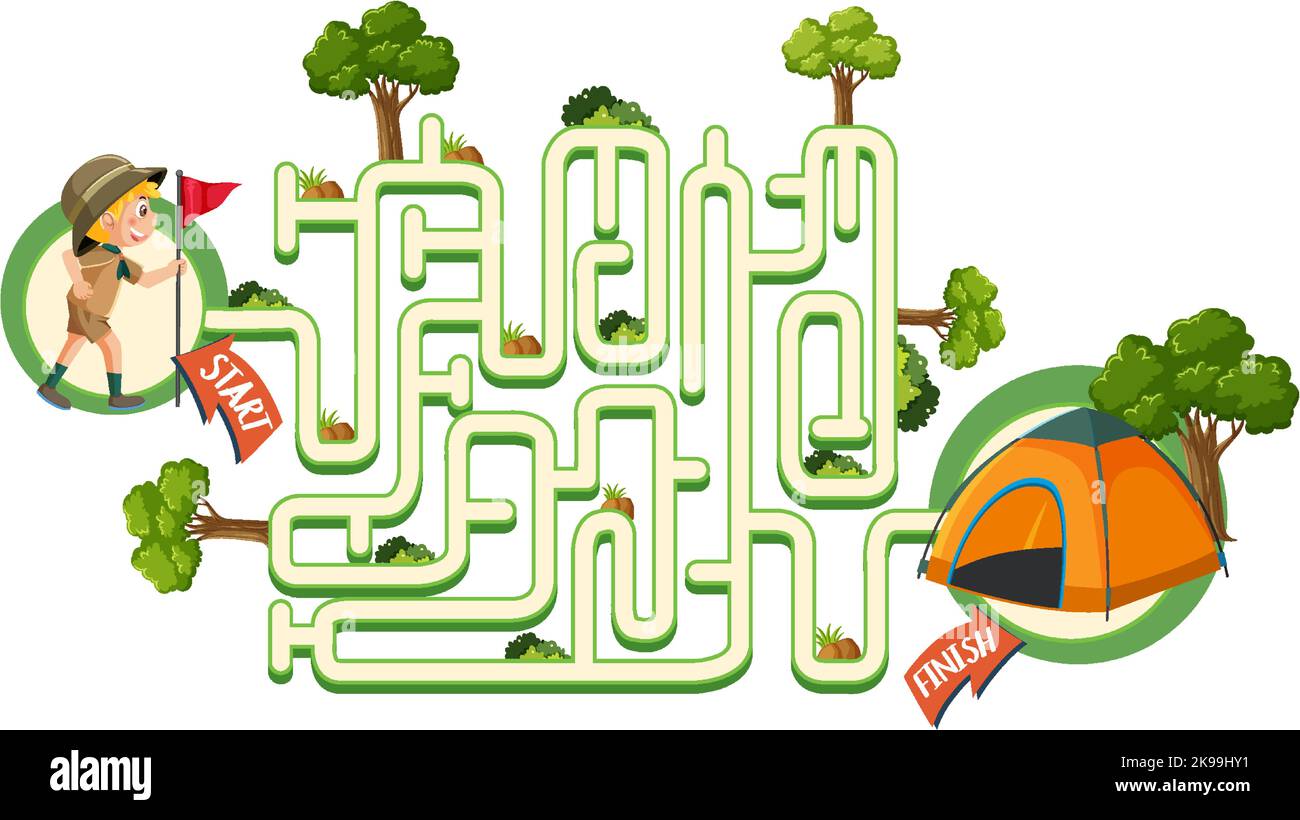 Maze game template in camping theme for kids illustration Stock Vector ...