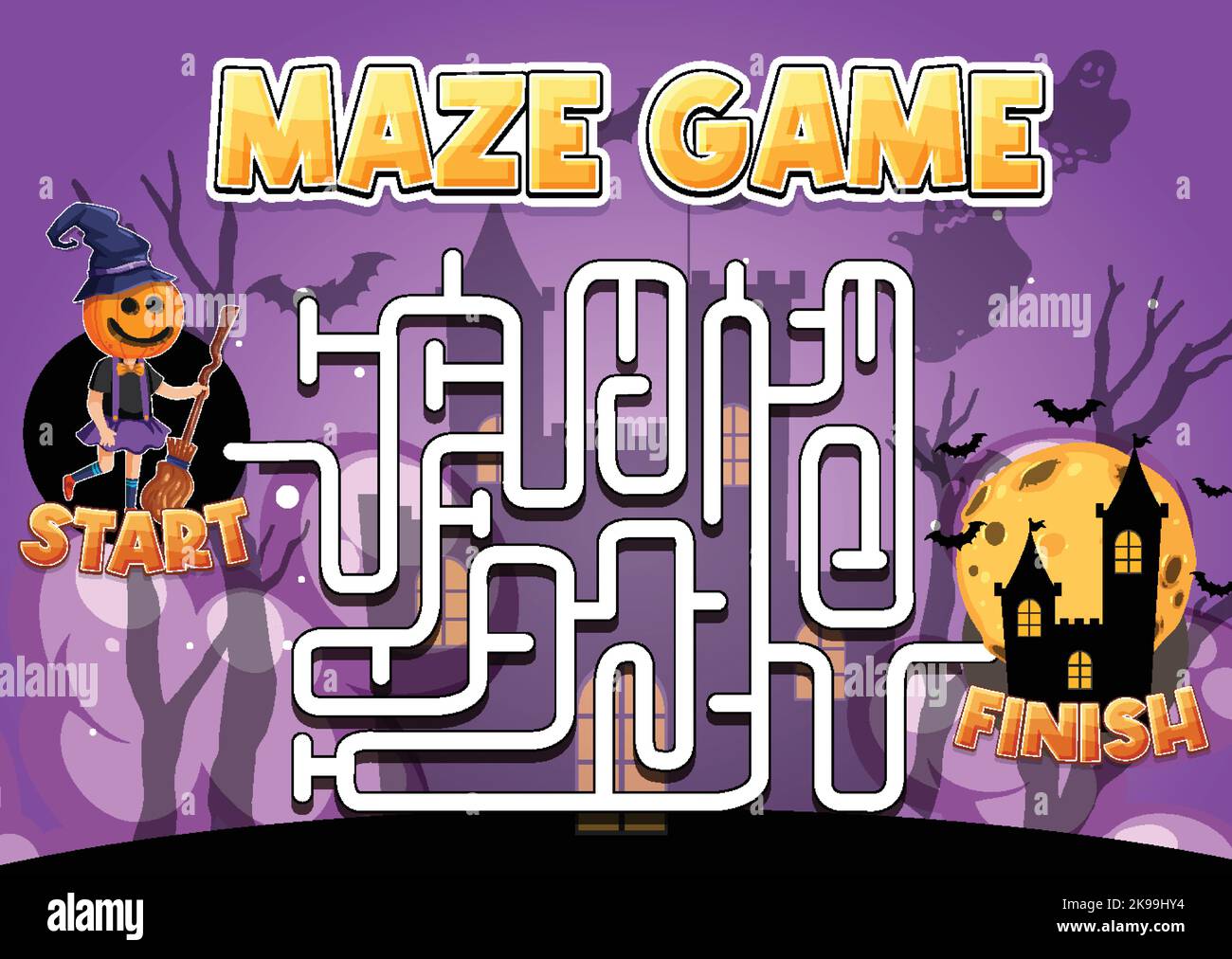 Maze game template in Halloween theme for kids illustration Stock ...