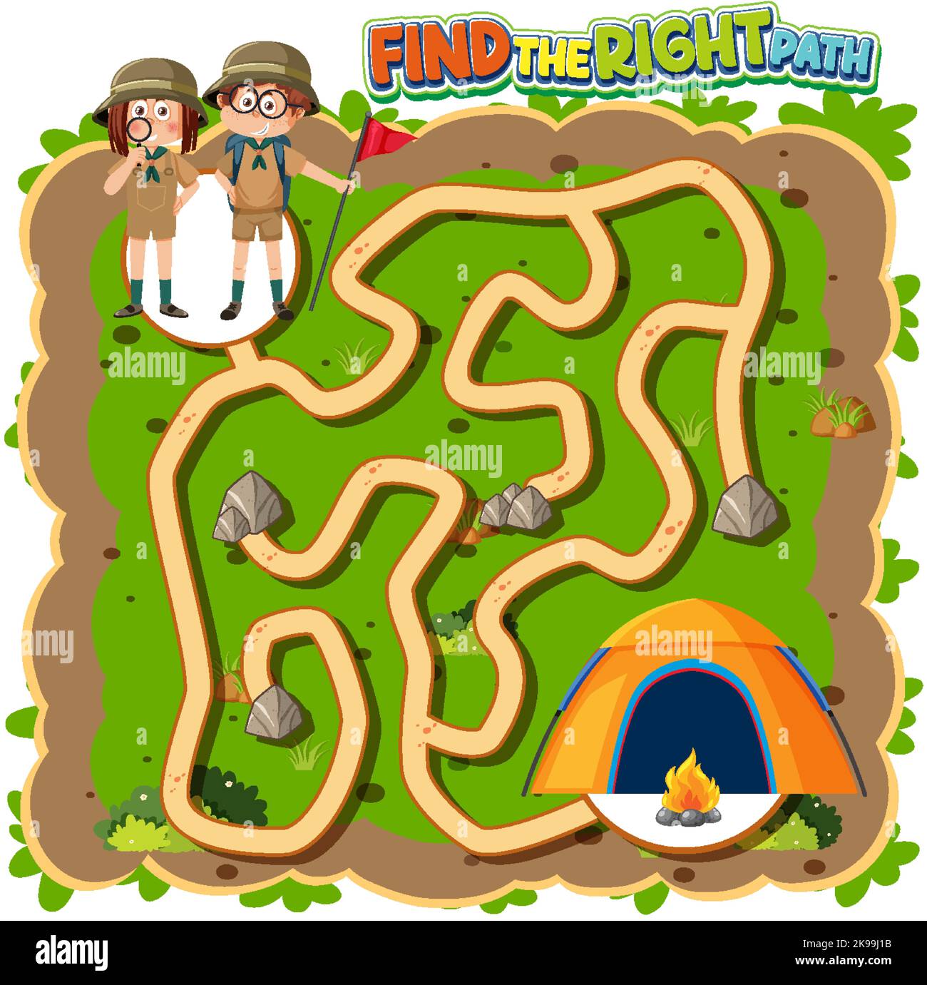 Maze game template in camping theme for kids illustration Stock Vector ...
