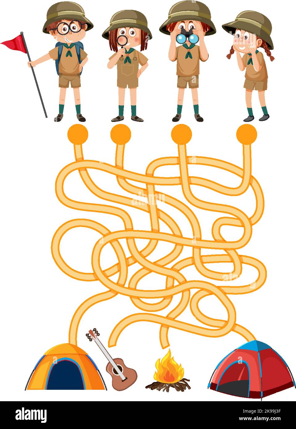 Maze game template in camping theme for kids illustration Stock Vector ...