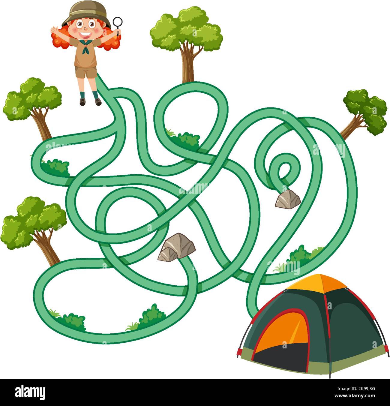 Maze game template in camping theme for kids illustration Stock Vector ...