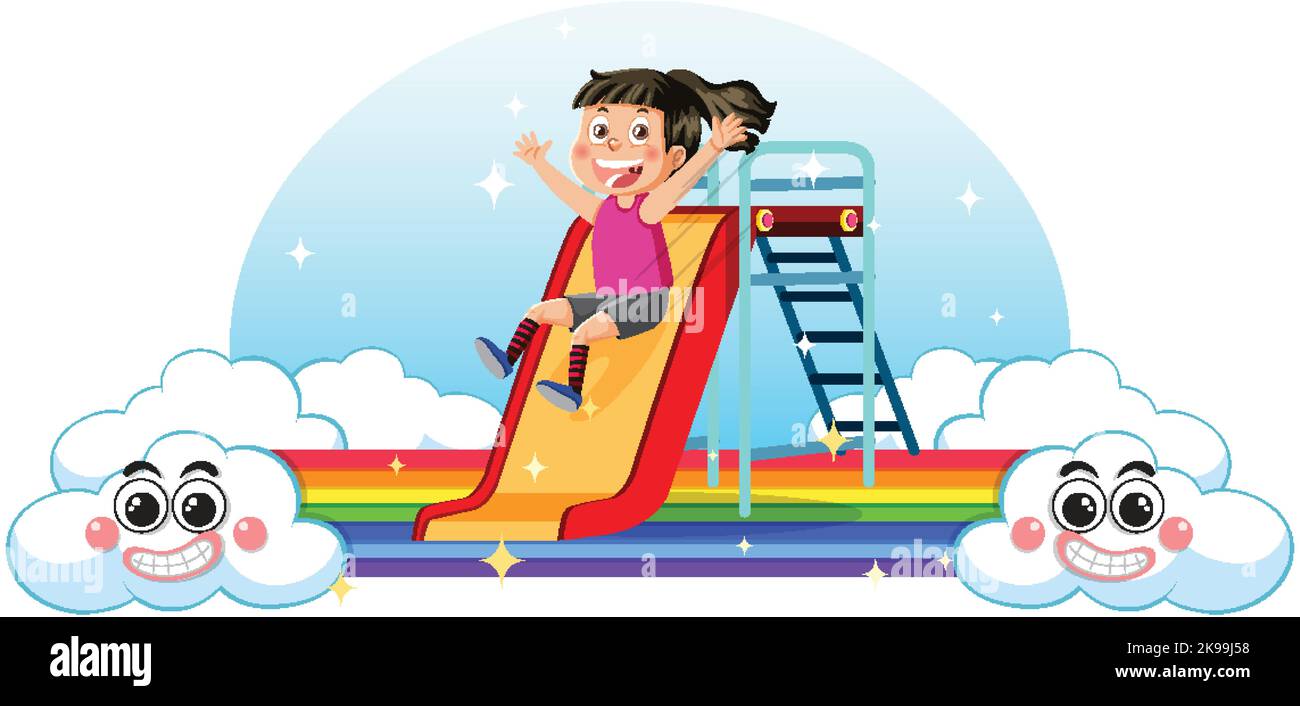 A girl on slide with rainbow illustration Stock Vector Image & Art - Alamy
