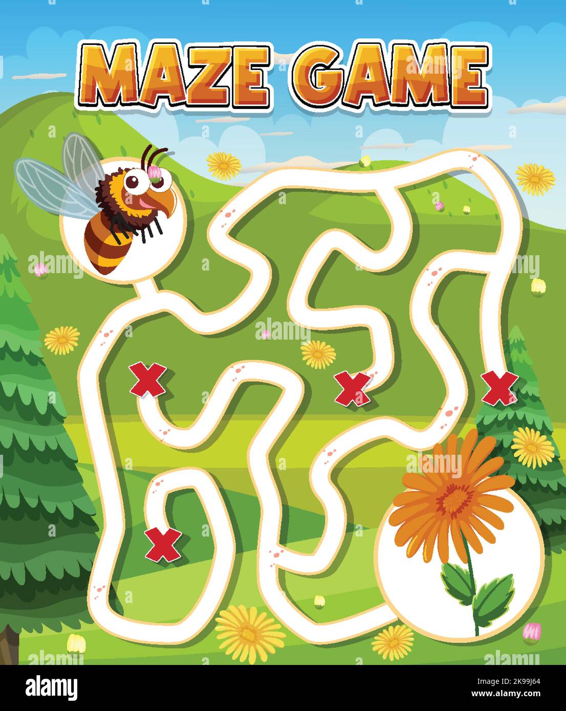 Maze game template in honeybee theme for kids illustration Stock Vector ...