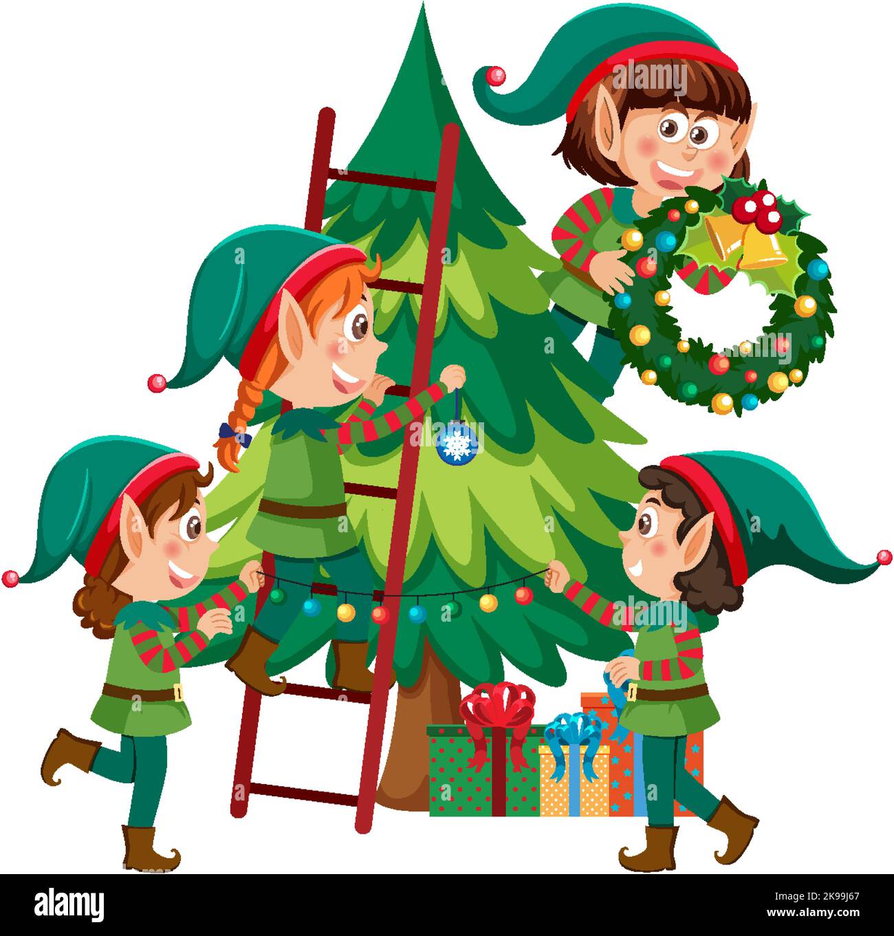 Christmas elf kids cartoon character illustration Stock Vector Image ...