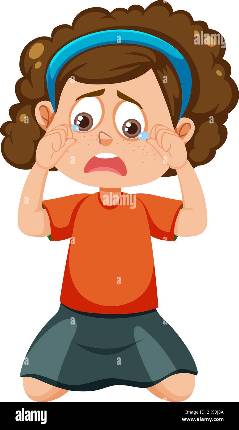 A girl sitting with crying expression illustration Stock Vector Image ...