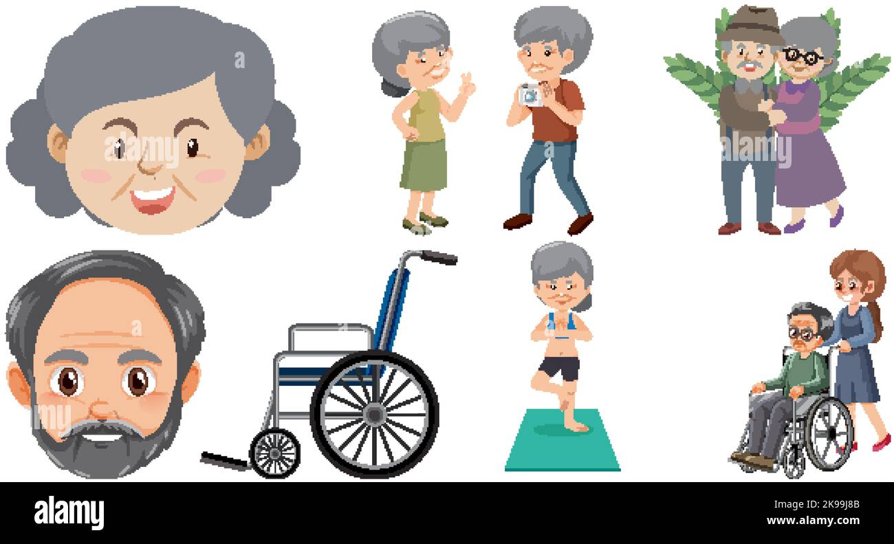 Collection of elderly people icons illustration Stock Vector Image ...
