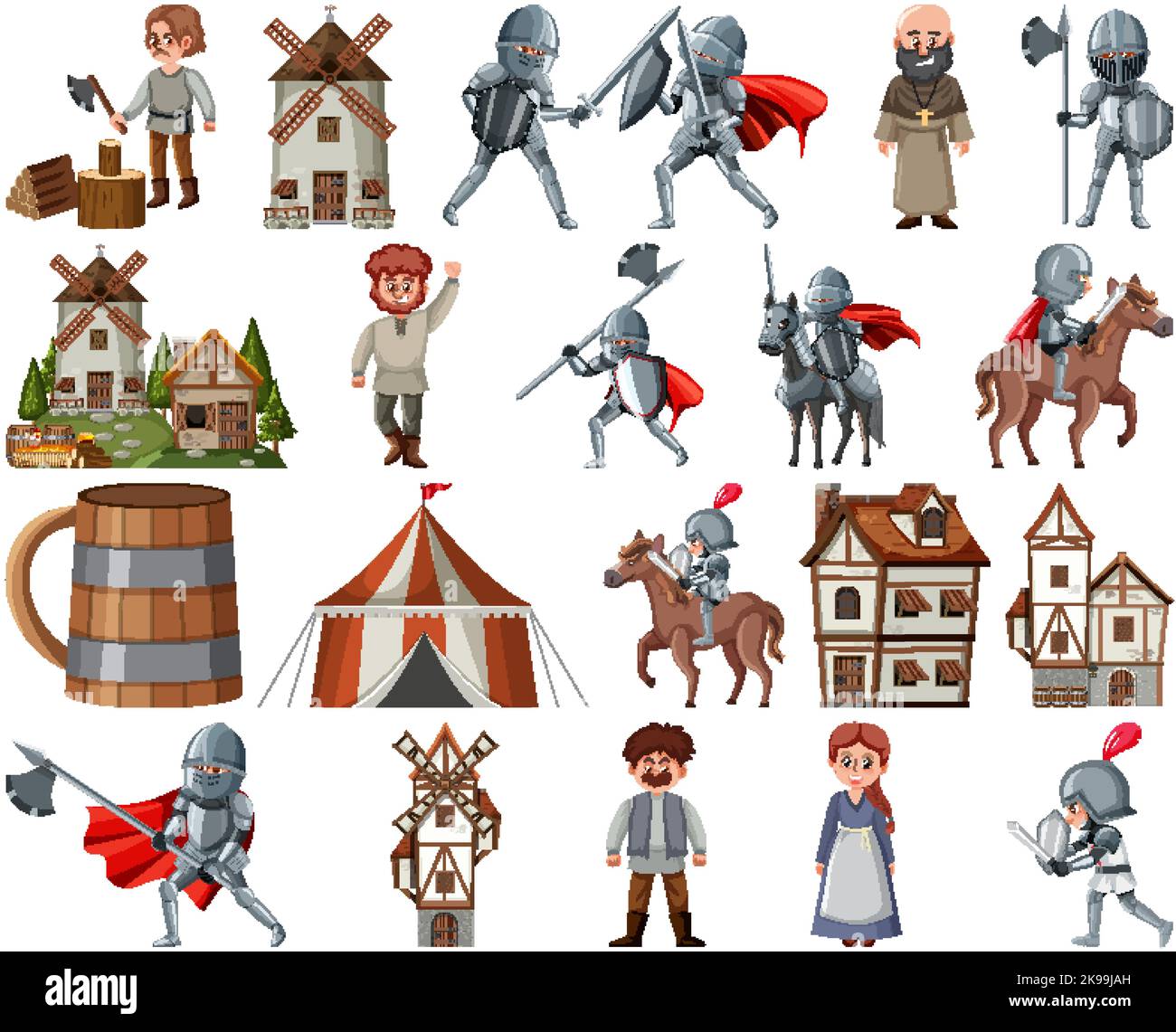 Medieval cartoon characters and objects illustration Stock Vector Image ...