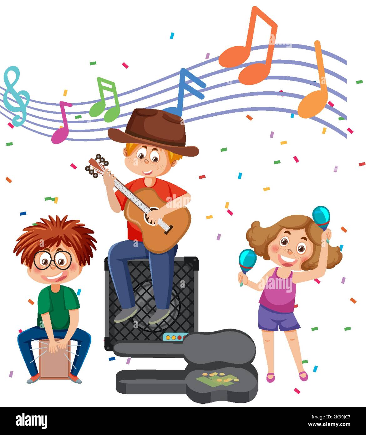 Children playing musical instrument illustration Stock Vector Image ...