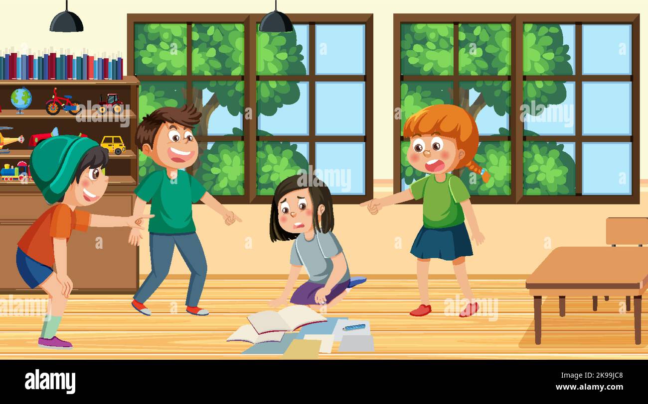 Kids bullying their friend at school illustration Stock Vector Image ...