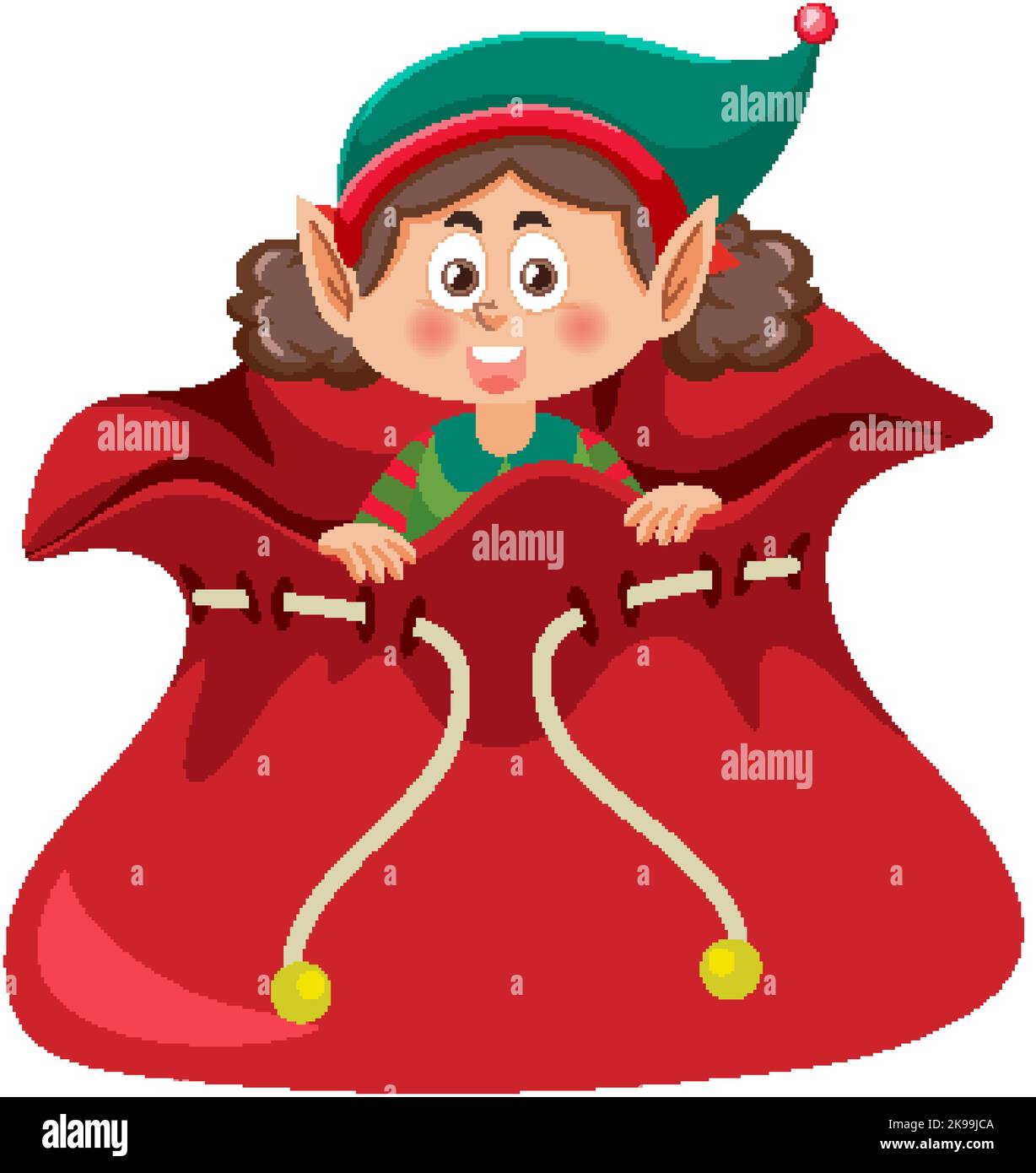 Cute elf in Christmas bag illustration Stock Vector Image & Art - Alamy