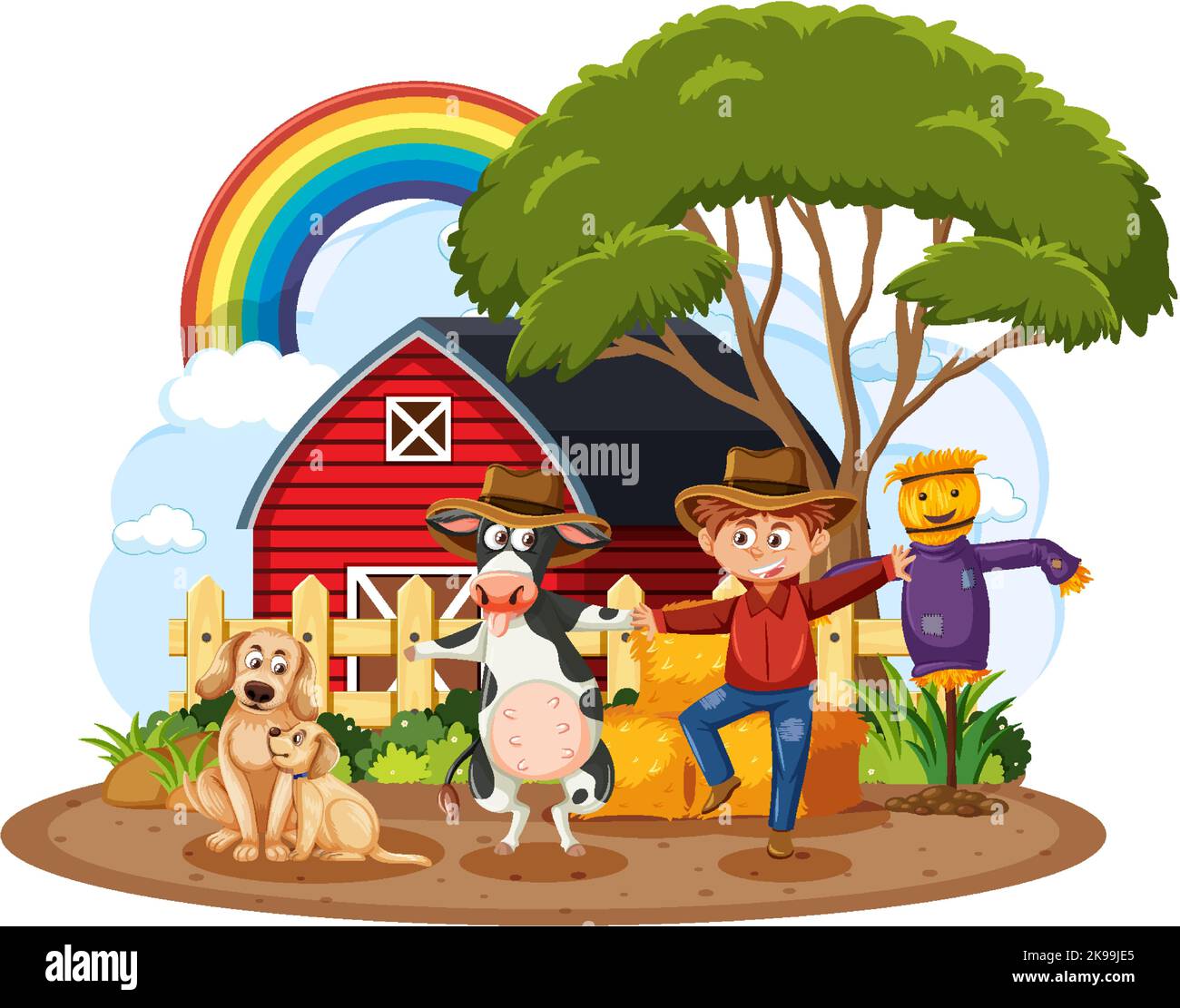 Isolated farm scene with cartoon character illustration Stock Vector ...