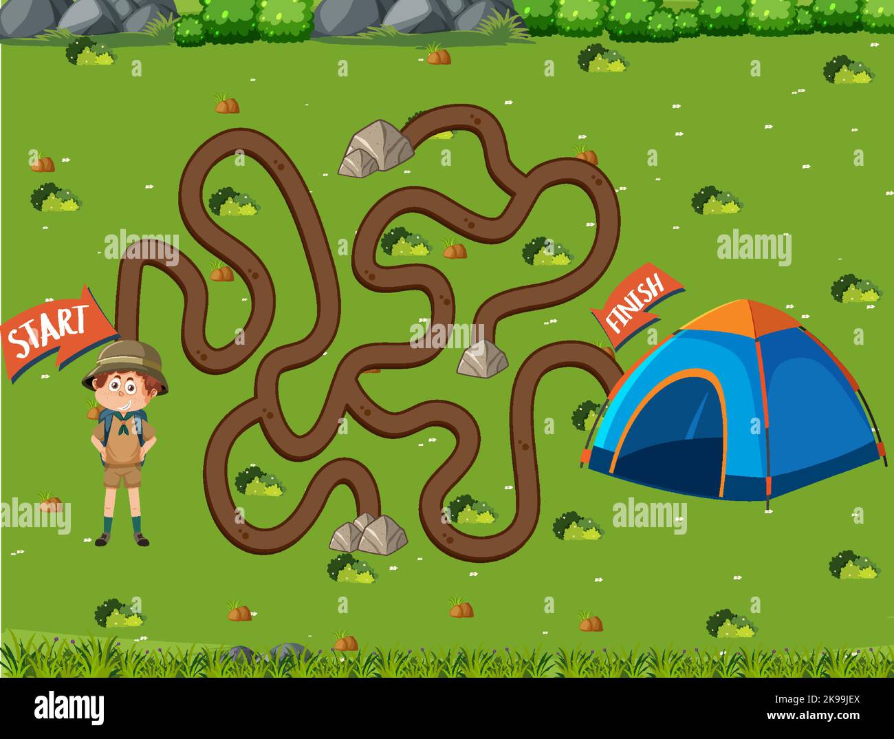 Maze game template in camping theme for kids illustration Stock Vector ...