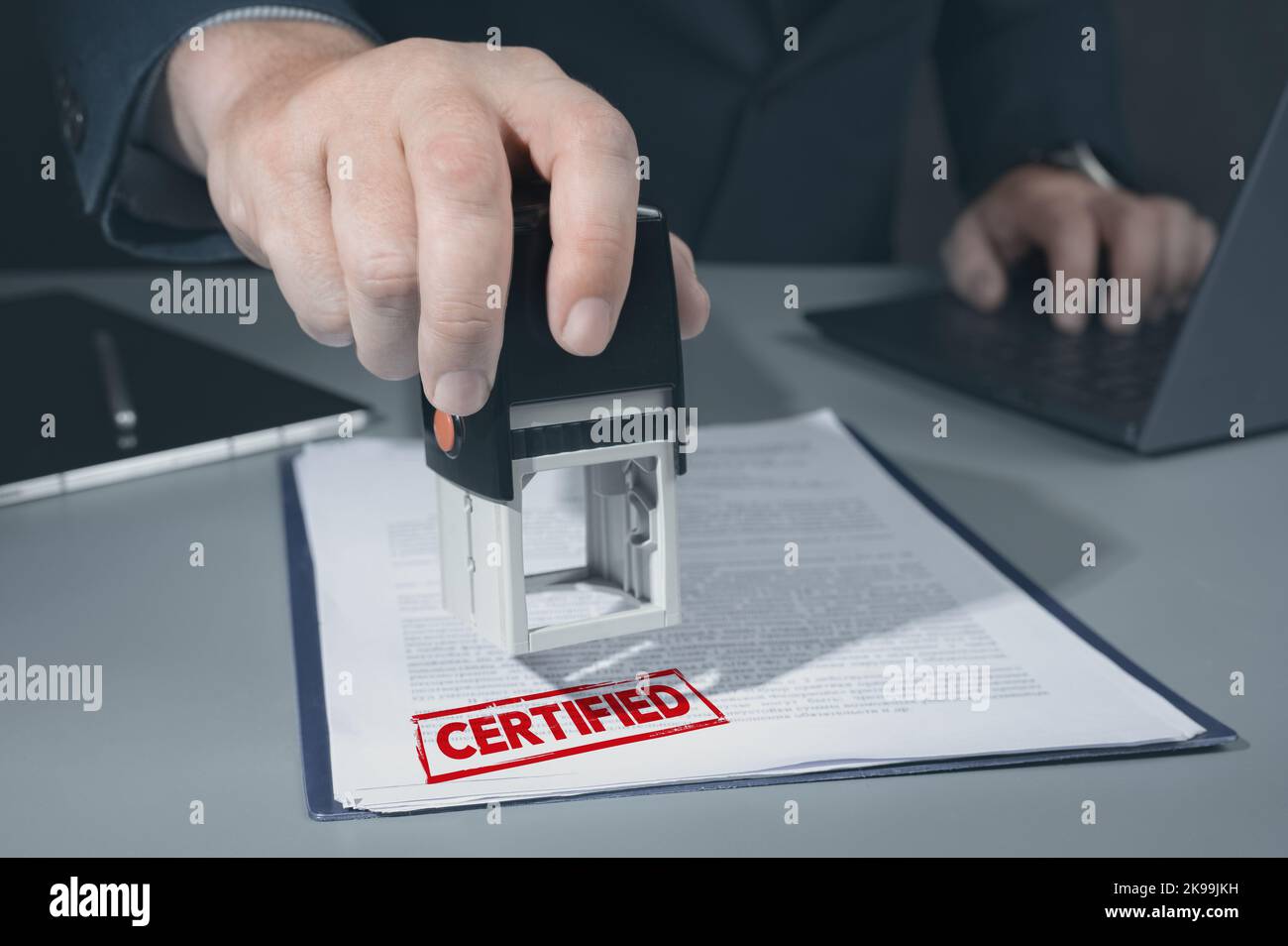 certified stamp on document. businessman approve and certificate ...