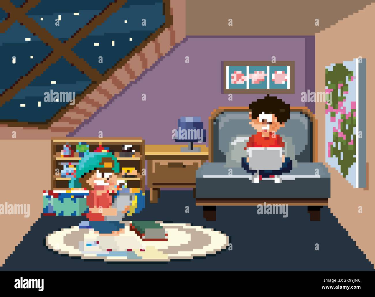 Kids learning online at home illustration Stock Vector Image & Art - Alamy