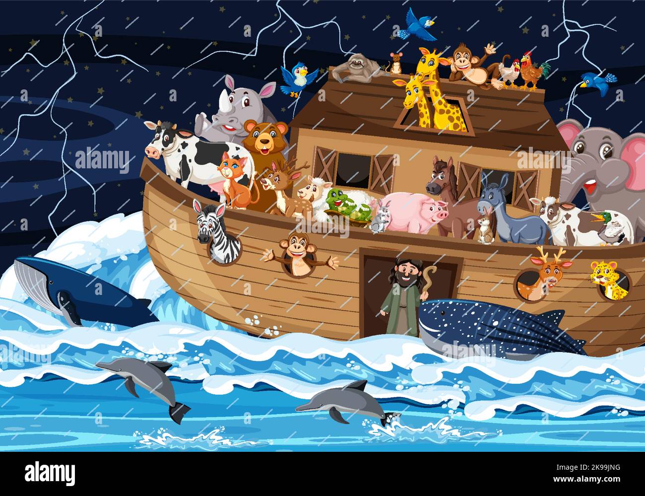 Ocean scene with Noah's ark with animals illustration Stock Vector Image & Art - Alamy