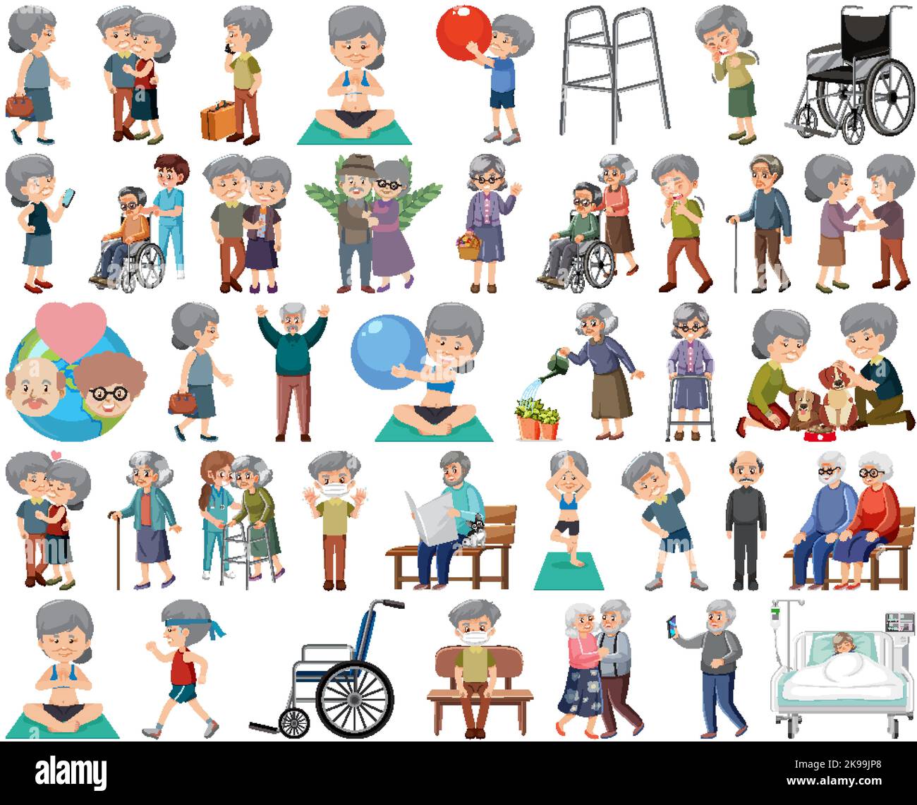 Collection of elderly people icons illustration Stock Vector Image ...