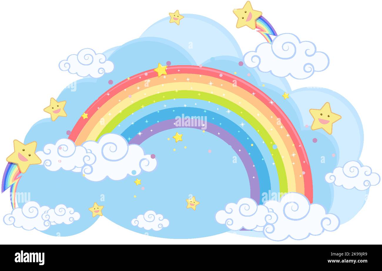 Pastel rainbow with clouds isolated illustration Stock Vector Image ...