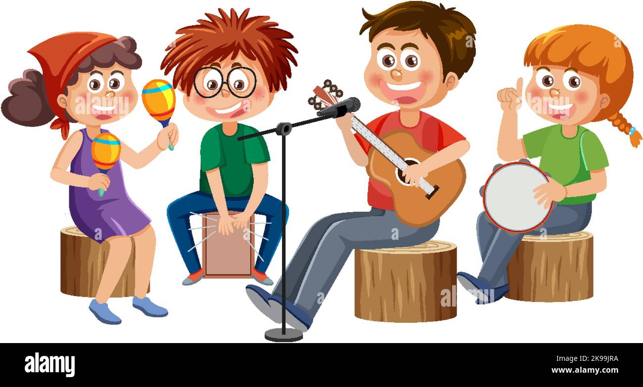 Children playing musical instrument illustration Stock Vector Image ...