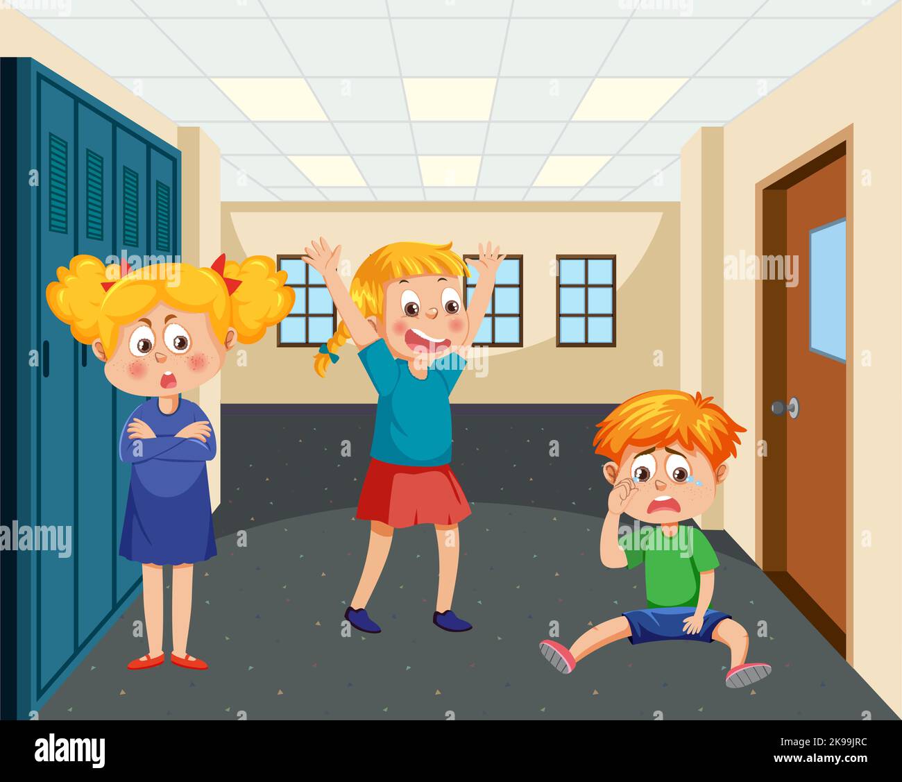 School bullying with student cartoon characters illustration Stock ...