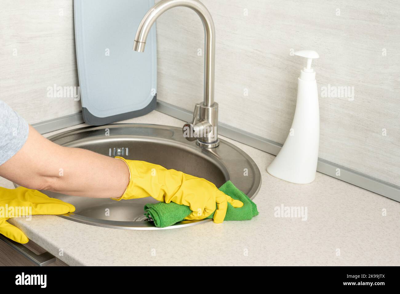 Deep Cleaning Service Woman Gloves Hands Cleaning Kitchen Sink