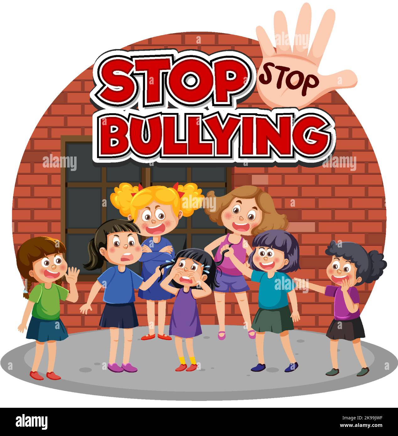 Stop Bullying text with cartoon character illustration Stock Vector ...