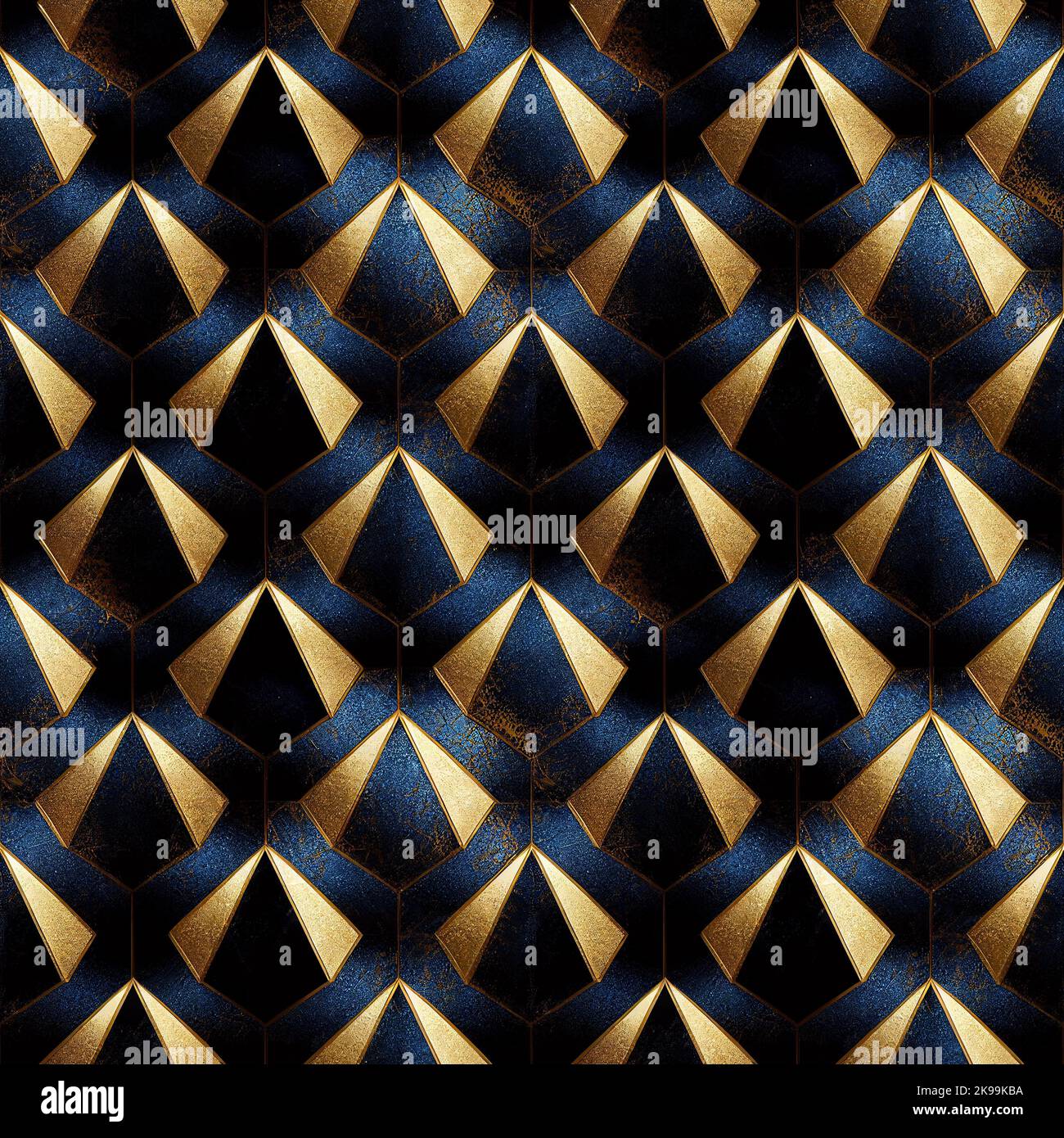 Seamless Pattern of dark blue and gold piramid Stock Photo - Alamy